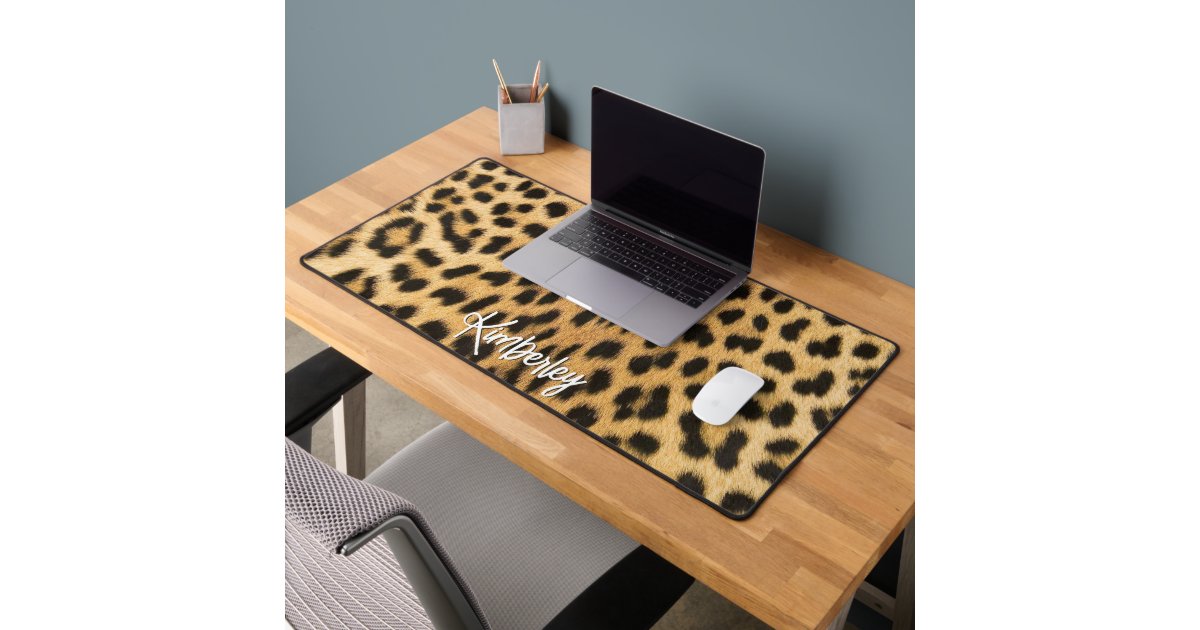 Leopard Print Personalized Desk Mat | Zazzle