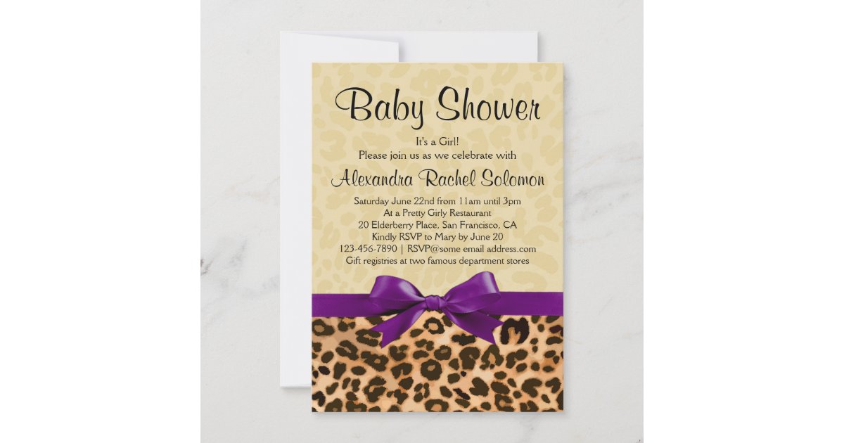 Leopard Print Purple Girl Baby Shower Invitation | Zazzle