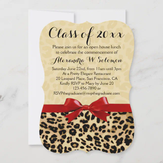 Leopard Print Red Bow Graduation/Party Invitation | Zazzle