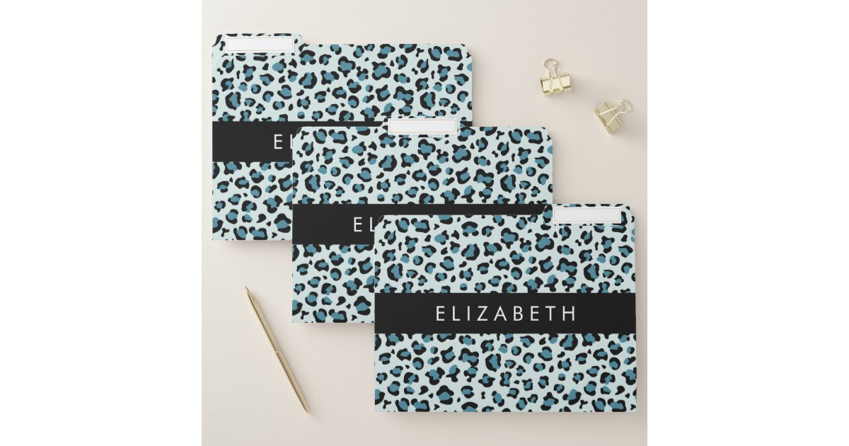 Leopard Print, Spots, Blue Leopard, Your Name File Folder | Zazzle