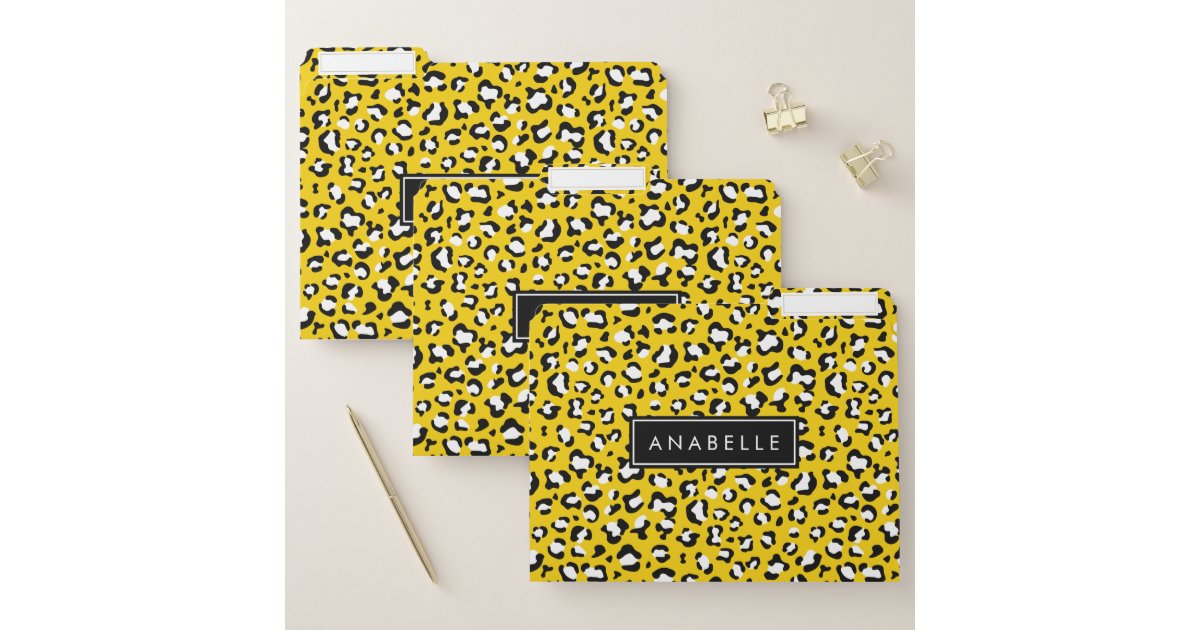 Leopard Print, Spots, Yellow Leopard, Your Name File Folder | Zazzle