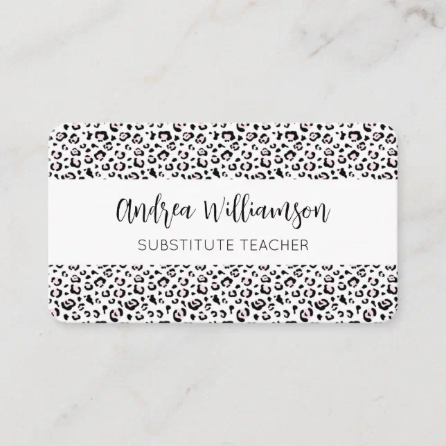 Leopard Print Substitute Teacher Business Card | Zazzle