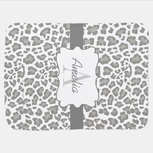 Leopard Print White and Gray Swaddle Blanket | Zazzle