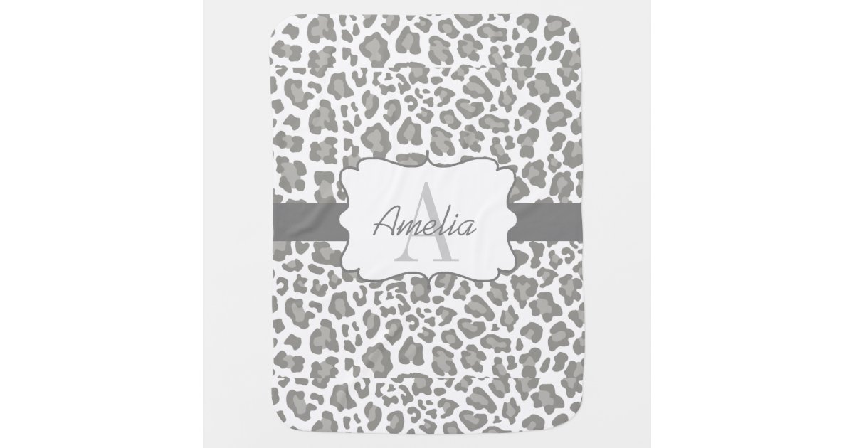 Leopard Print White and Gray Swaddle Blanket | Zazzle