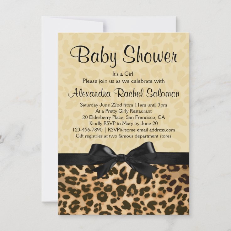 Leopard Print with Bow Girl Baby Shower Invitation | Zazzle