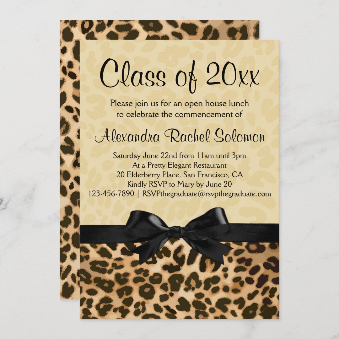 Leopard Print with Bow Graduation/Party Invitation | Zazzle