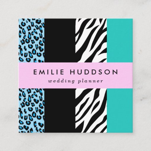 Leopard Print, Zebra Print, Animal Print, Blue Square Business Card ...