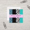 Leopard Print, Zebra Print, Animal Print, Blue Square Business Card ...