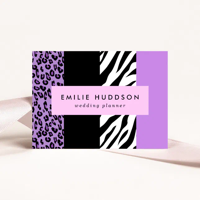 Leopard Print, Zebra Print, Animal Print, Purple Business Card | Zazzle