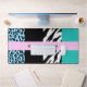 Leopard Print, Zebra Print, Blue, Your Name Desk Mat | Zazzle
