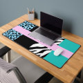 Leopard Print, Zebra Print, Blue, Your Name Desk Mat | Zazzle
