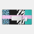 Leopard Print, Zebra Print, Blue, Your Name Desk Mat | Zazzle