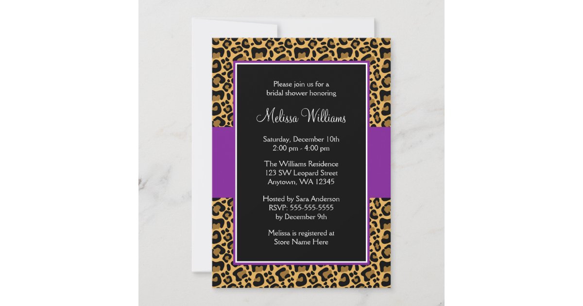 Leopard Purple Bridal Shower Invitations | Zazzle