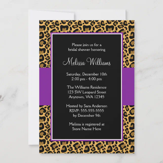Leopard Purple Bridal Shower Invitations | Zazzle