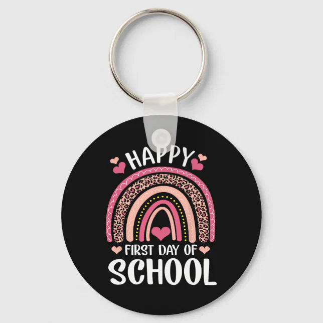 Leopard Rainbow Happy First Day Of School Teacher Keychain | Zazzle