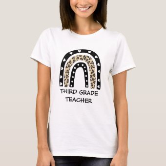 Leopard Rainbow Third Grade Teacher T-Shirt | Zazzle