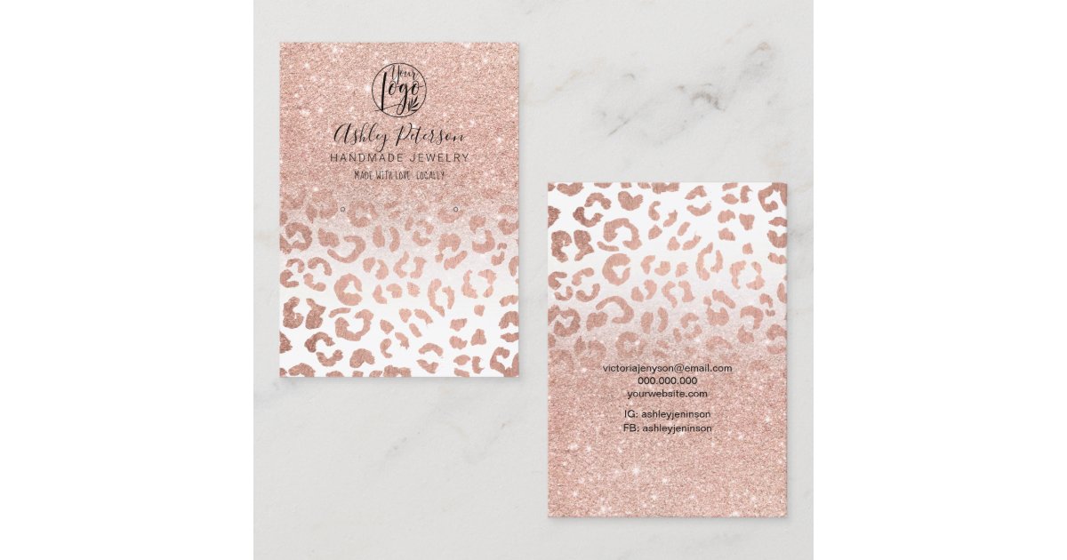 Leopard rose gold glitter logo jewelry earring business card | Zazzle