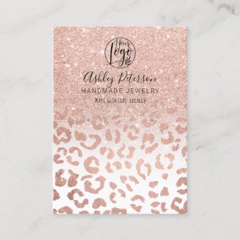 Leopard rose gold glitter logo jewelry earring business card | Zazzle