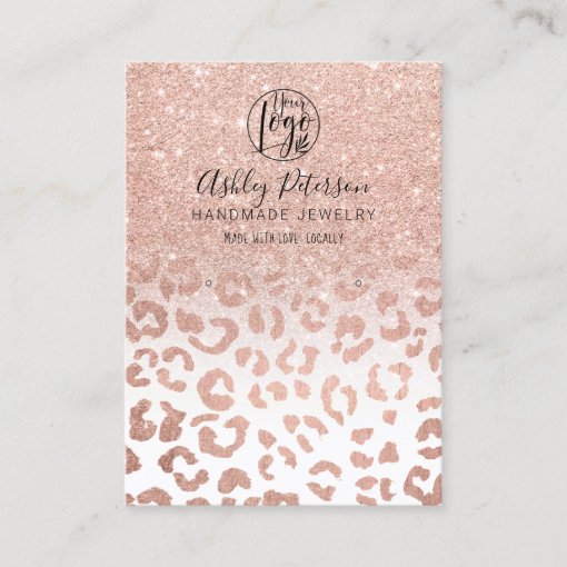 Leopard rose gold glitter logo jewelry earring business card | Zazzle