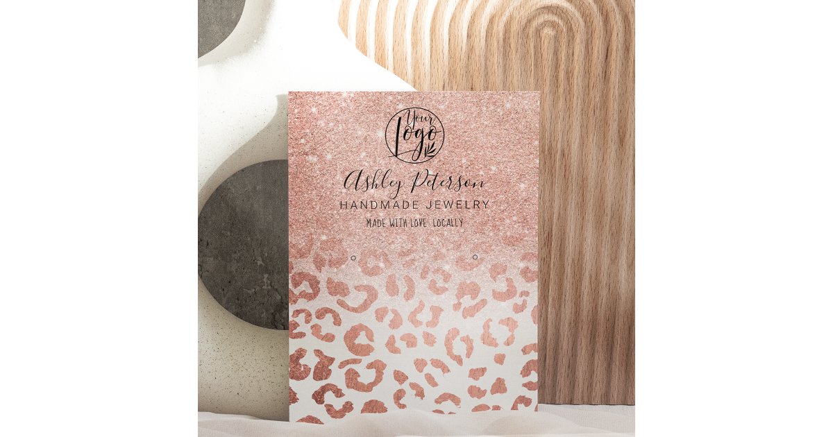 Leopard rose gold glitter logo jewelry earring business card | Zazzle