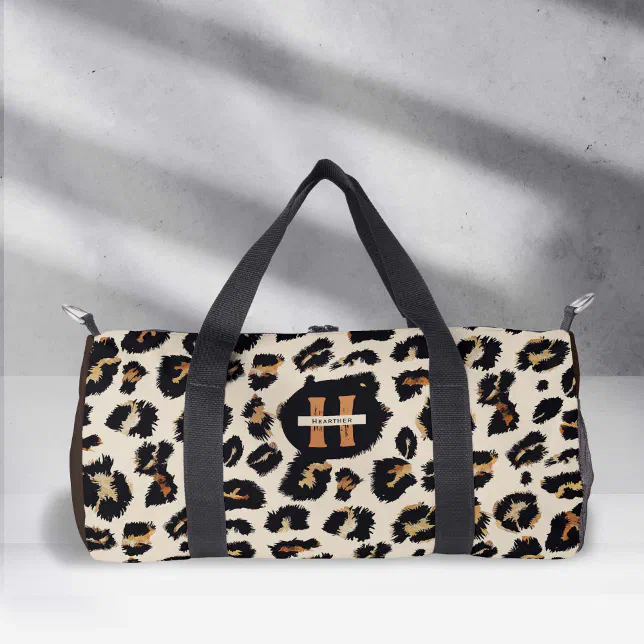 Leopard Skin, Modern Animal Pattern, Monogram Duffle Bag | Zazzle
