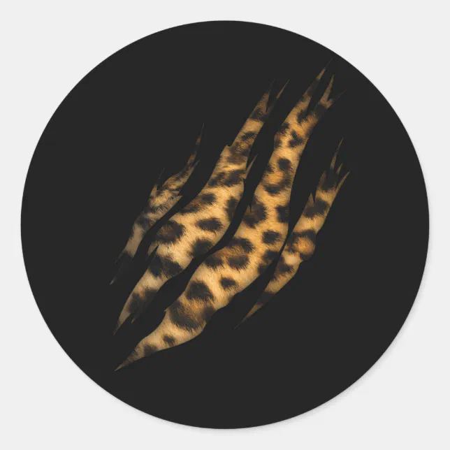 Leopard Skin Print Torn Claw Classic Round Sticker | Zazzle