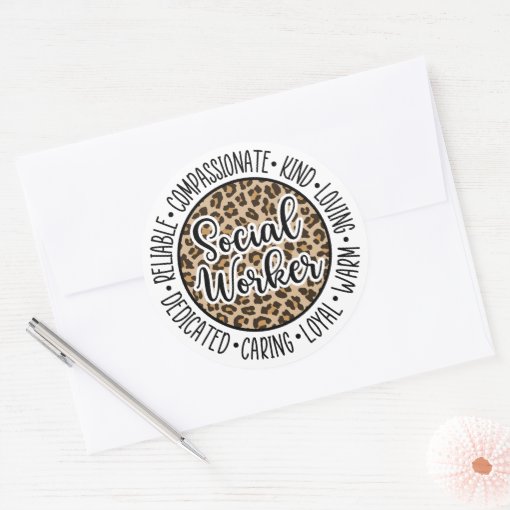Leopard Social Worker, Social Work Gift Classic Round Sticker | Zazzle