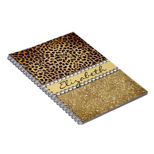 Leopard Spot Gold Glitter Rhinestone Notebook | Zazzle