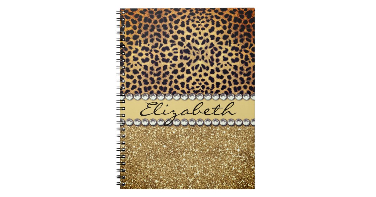 Leopard Spot Gold Glitter Rhinestone Notebook | Zazzle