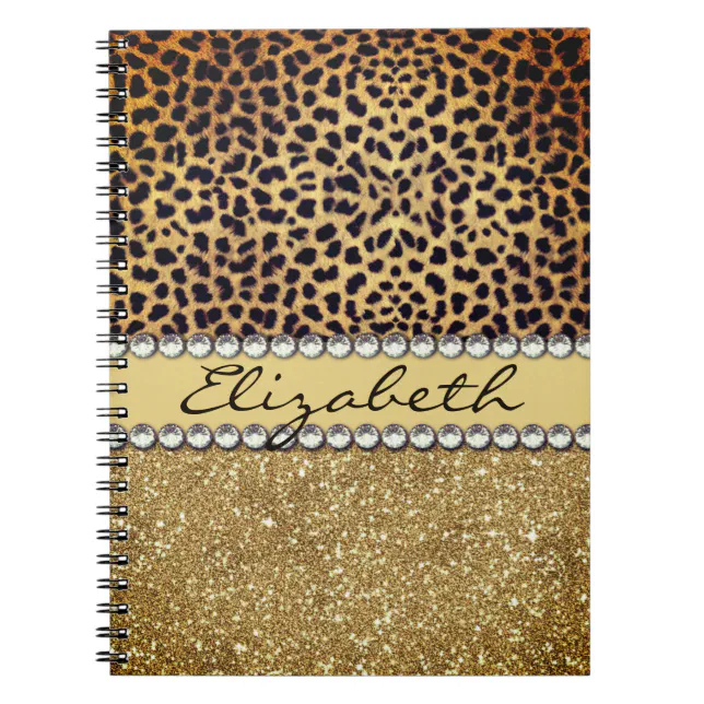 Leopard Spot Gold Glitter Rhinestone Notebook | Zazzle