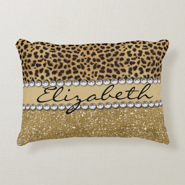 Leopard Spot Gold Glitter Rhinestone PHOTO PRINT Accent Pillow | Zazzle