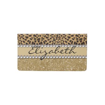 Leopard Spot Gold Glitter Rhinestone PHOTO PRINT Checkbook Cover | Zazzle