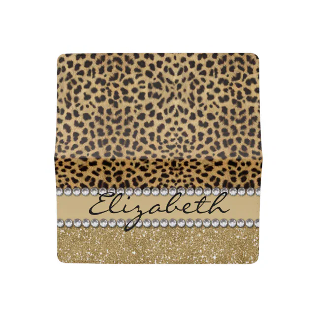 Leopard Spot Gold Glitter Rhinestone PHOTO PRINT Checkbook Cover | Zazzle