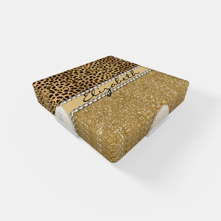 Leopard Spot Gold Glitter Rhinestone PHOTO PRINT Coaster Set | Zazzle