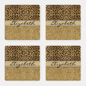 Leopard Spot Gold Glitter Rhinestone PHOTO PRINT Coaster Set | Zazzle