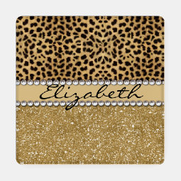 Leopard Spot Gold Glitter Rhinestone PHOTO PRINT Coaster Set | Zazzle