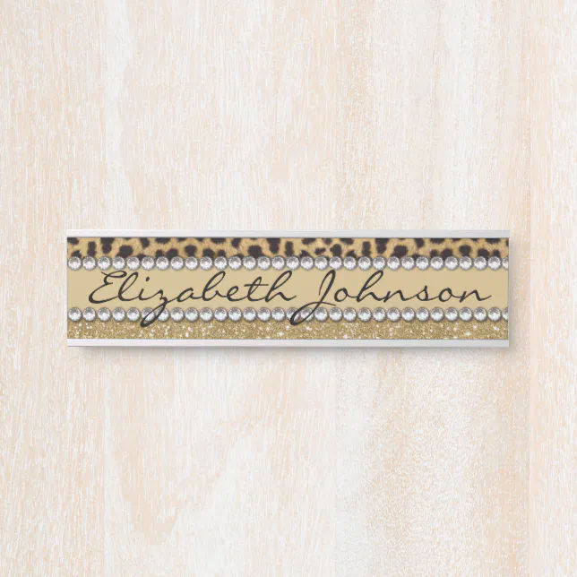 Leopard Spot Gold Glitter Rhinestone PHOTO PRINT Door Sign | Zazzle