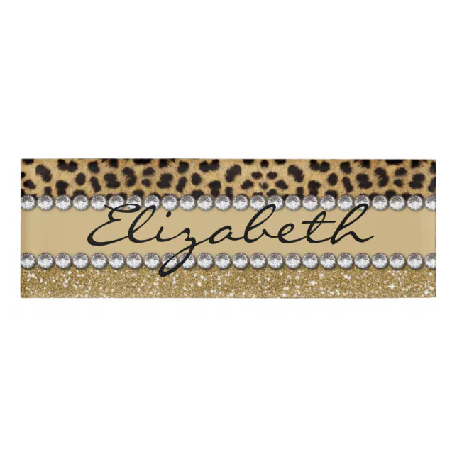 Leopard Spot Gold Glitter Rhinestone PHOTO PRINT Name Tag | Zazzle