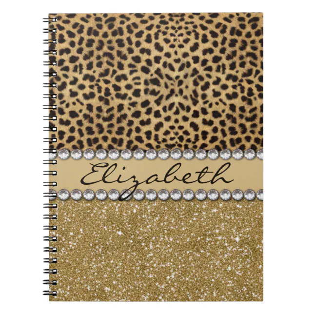 Leopard Spot Gold Glitter Rhinestone PHOTO PRINT Notebook | Zazzle