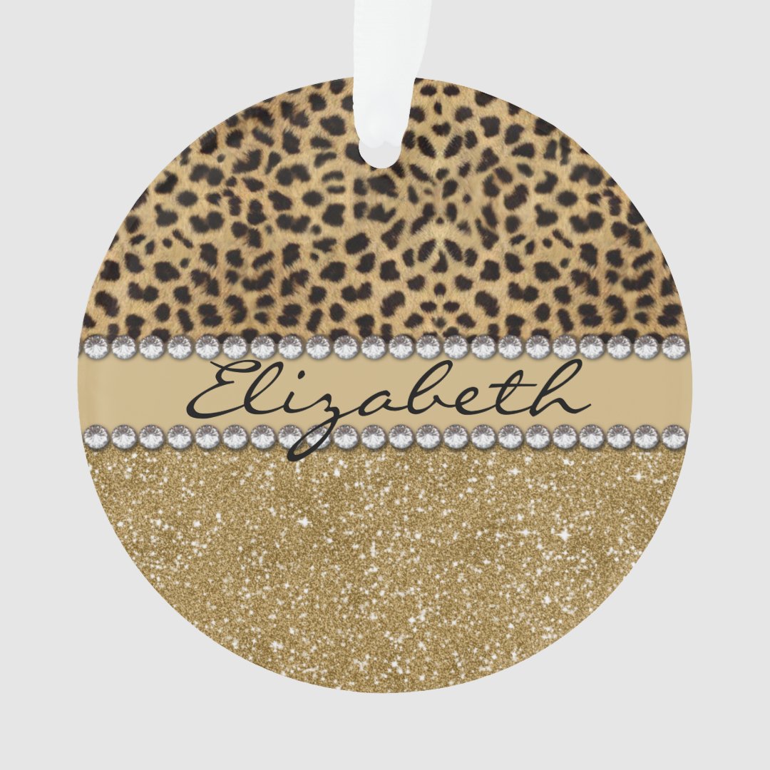 Leopard Spot Gold Glitter Rhinestone PHOTO PRINT Ornament | Zazzle