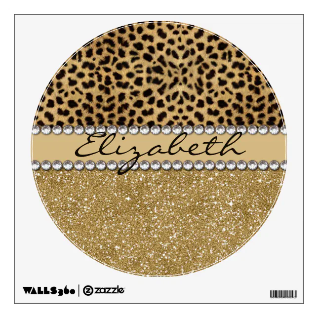 Leopard Spot Gold Glitter Rhinestone PHOTO PRINT Wall Sticker | Zazzle