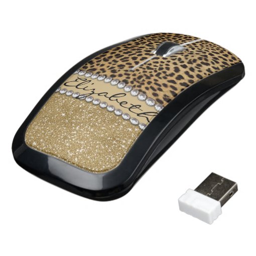 Leopard Spot Gold Glitter Rhinestone PHOTO PRINT Wireless Mouse | Zazzle