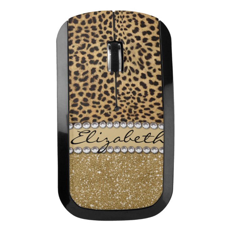 Leopard Spot Gold Glitter Rhinestone PHOTO PRINT Wireless Mouse | Zazzle