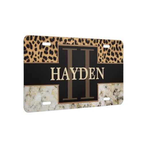 Leopard Spot Marble Monogram Name License Plate | Zazzle