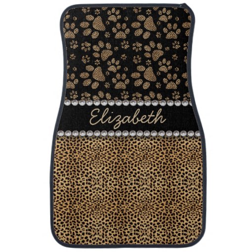 Leopard Spot Paw Prints Rhinestone PHOTO PRINT Car Mat | Zazzle