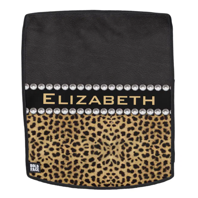 Leopard Spot Rhinestone Diamonds Monogram PHOTO Backpack | Zazzle