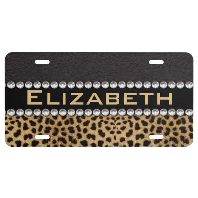 Leopard Spot Rhinestone Diamonds Monogram PHOTO License Plate | Zazzle