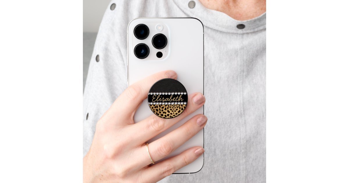 Leopard Spot Rhinestone Diamonds Monogram PHOTO PopSocket | Zazzle