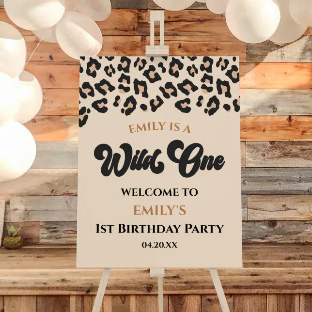 Leopard Wild One 1st Birthday Party Welcome Sign | Zazzle