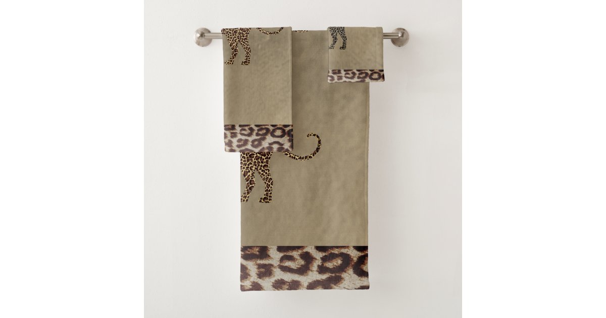 Leopard with leopard print bath towel set | Zazzle